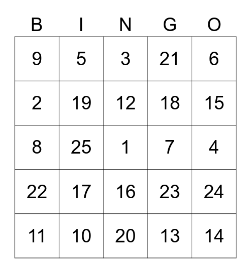 Game 2 Bingo Card