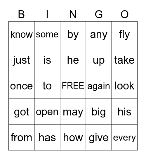 First Grade Sight Words Bingo Card