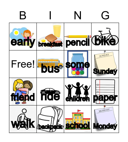 Getting Ready For School Bingo Card
