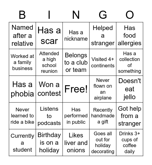 Human Bingo Card