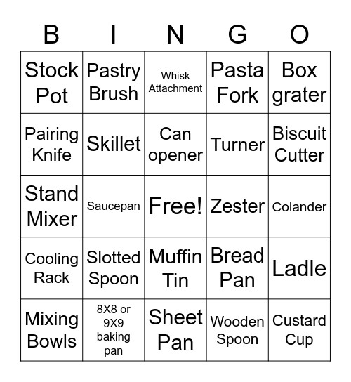 Kitchen Utensils & Small Appliances Bingo Card