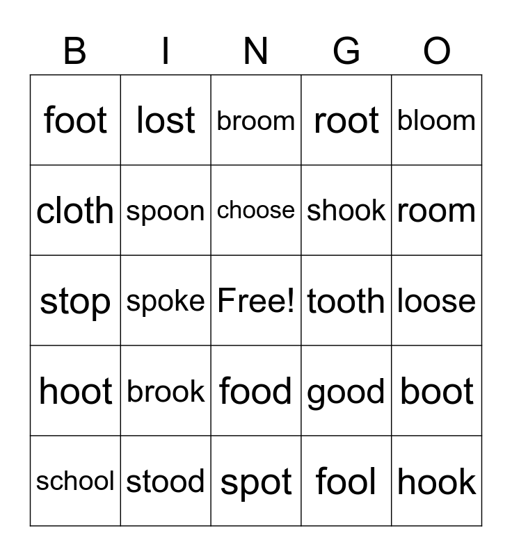 LLI Lesson 33 Bingo Card