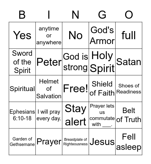 Prayer Bingo Card