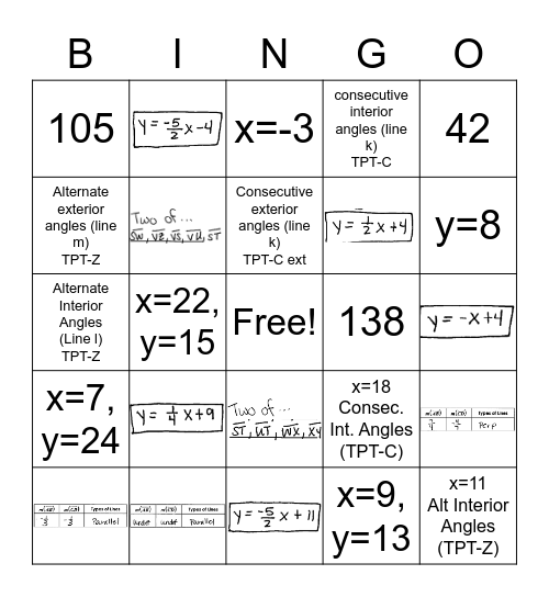 Geo Unit 3: Parallel and Perpendicular Lines Bingo Card