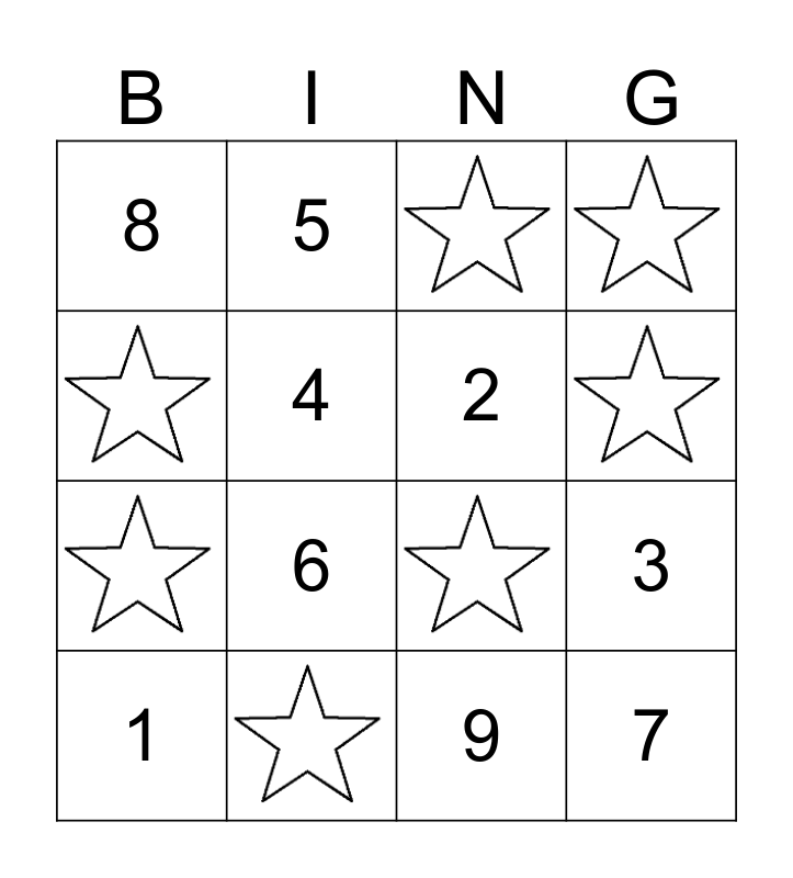 Numbers 1-10 & Colours Bingo Card