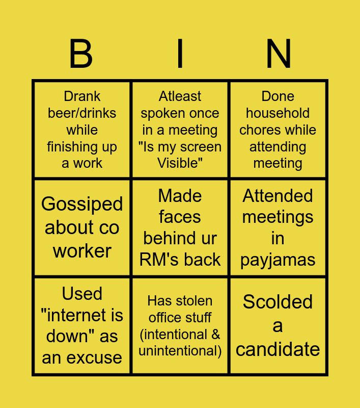 Team HR Bingo Card