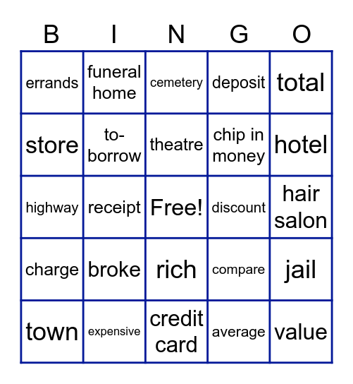 Unit 13 Bingo Card