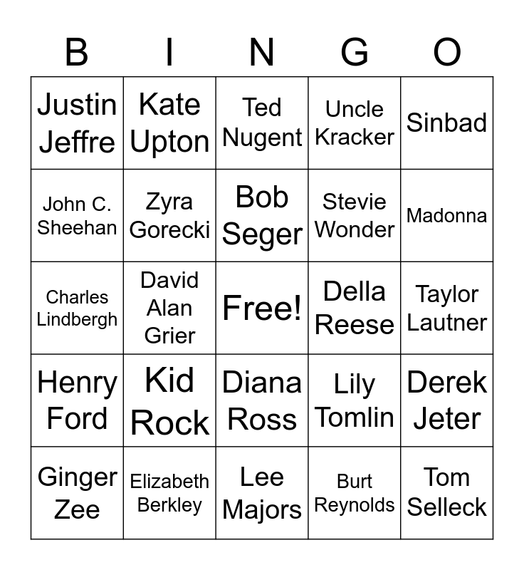 Famous People From Michigan 3 Bingo Card Famous People From Michigan 3 Bingo Card