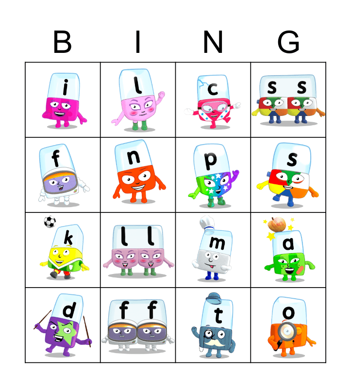 Alphablocks Phase 2 Bingo Card