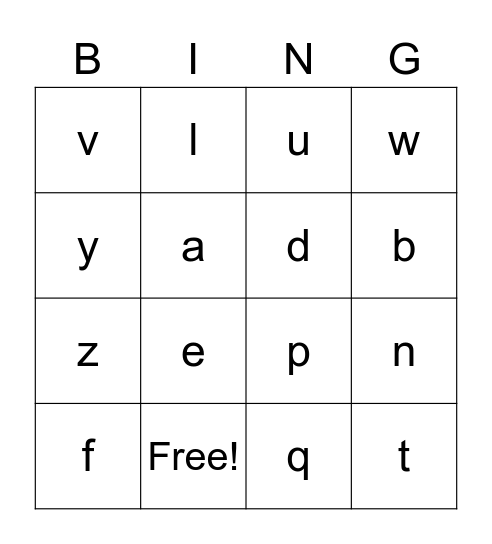 Letter Bingo Card