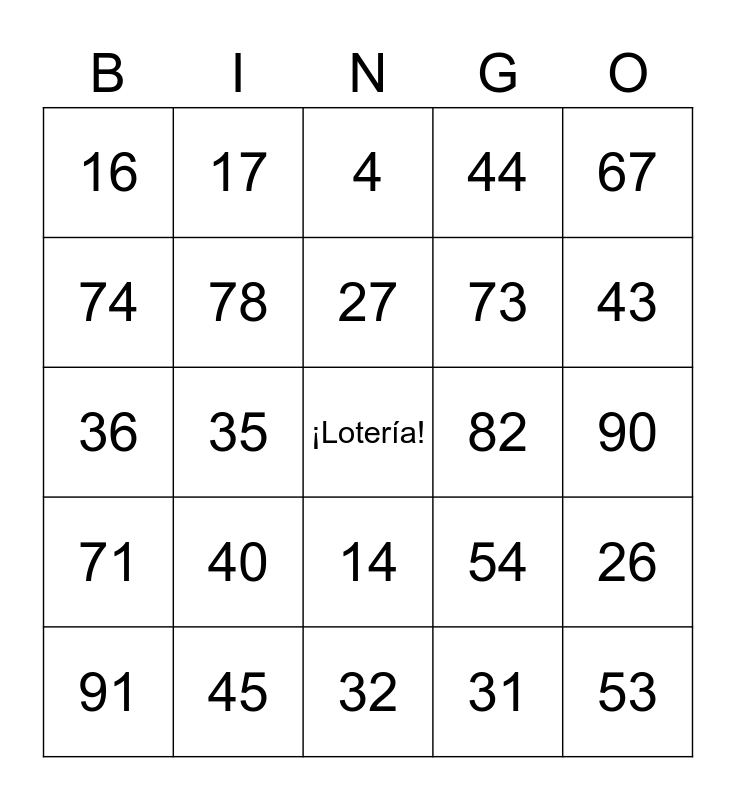 Números 1-100 Bingo Card