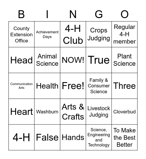 4 H Bingo Card 4 H Bingo Card