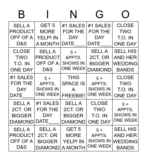 NOVEMBER SALES CONTEST Bingo Card