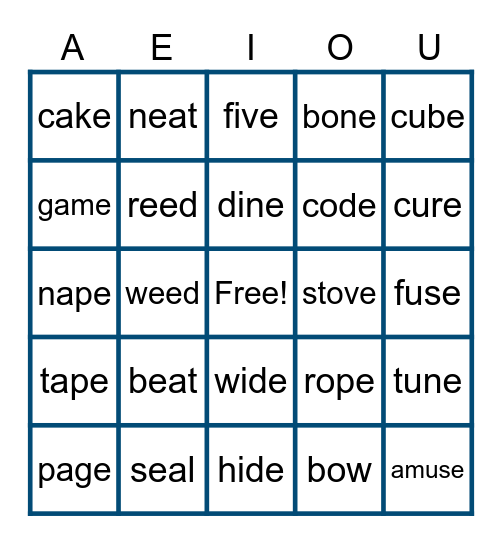 LONG VOWEL Bingo Card