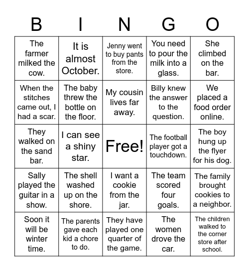 Vocalic /r/ bingo Card
