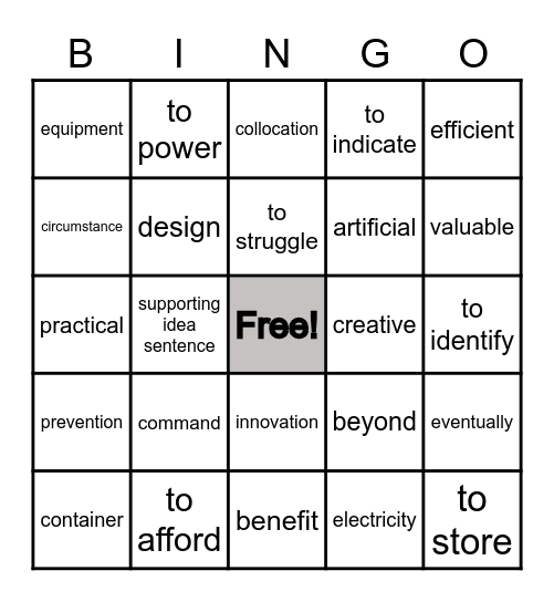 Unit 2 Bingo Card