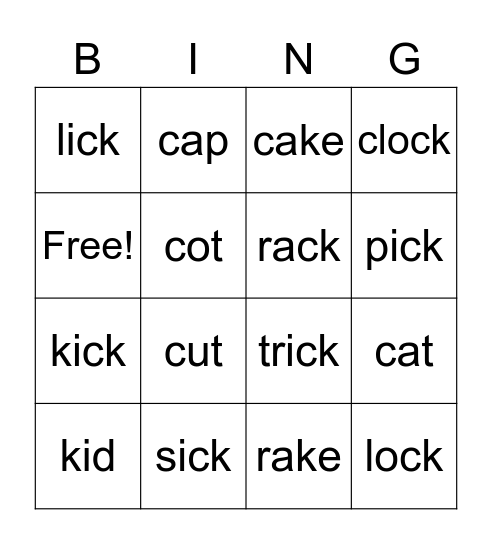K and C Spelling Rule BINGO Card