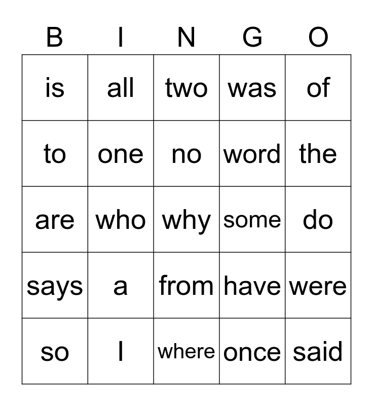 Tricky Words Unit 1(Lessons 1-19) Bingo Card