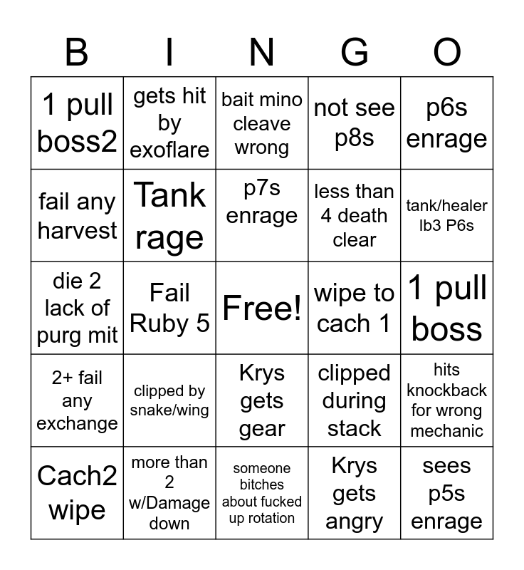 Krys Raid Bingo Card
