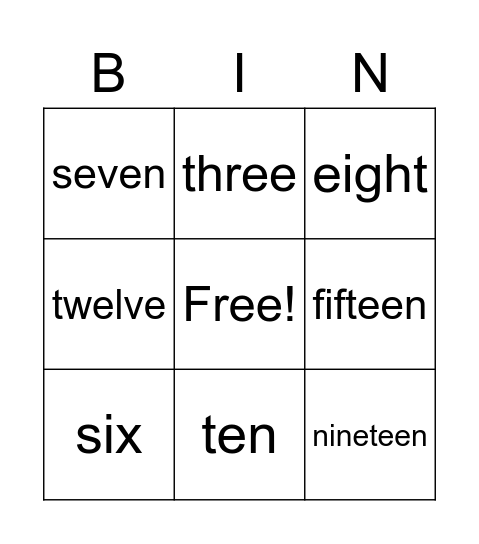 Number Words Bingo Card