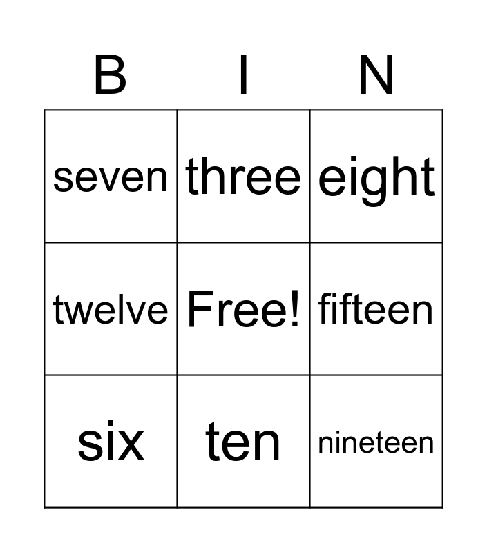 Number Words Bingo Card