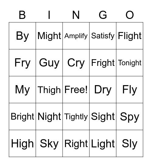 IGH and Y BINGO Card