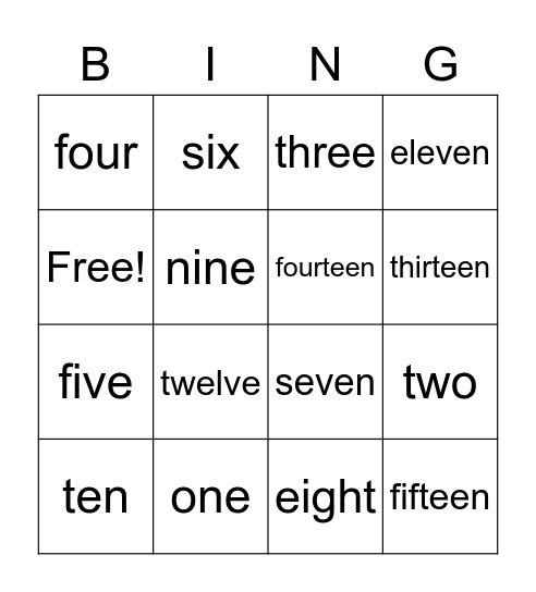 Numbers Bingo Card
