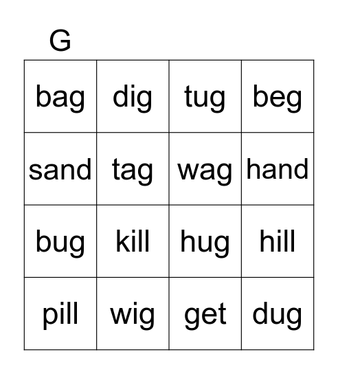 Word families Bingo Card