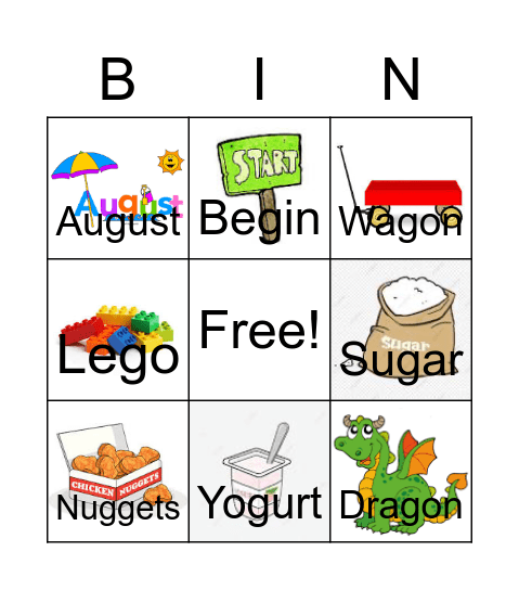 Medial /g/ Bingo Card