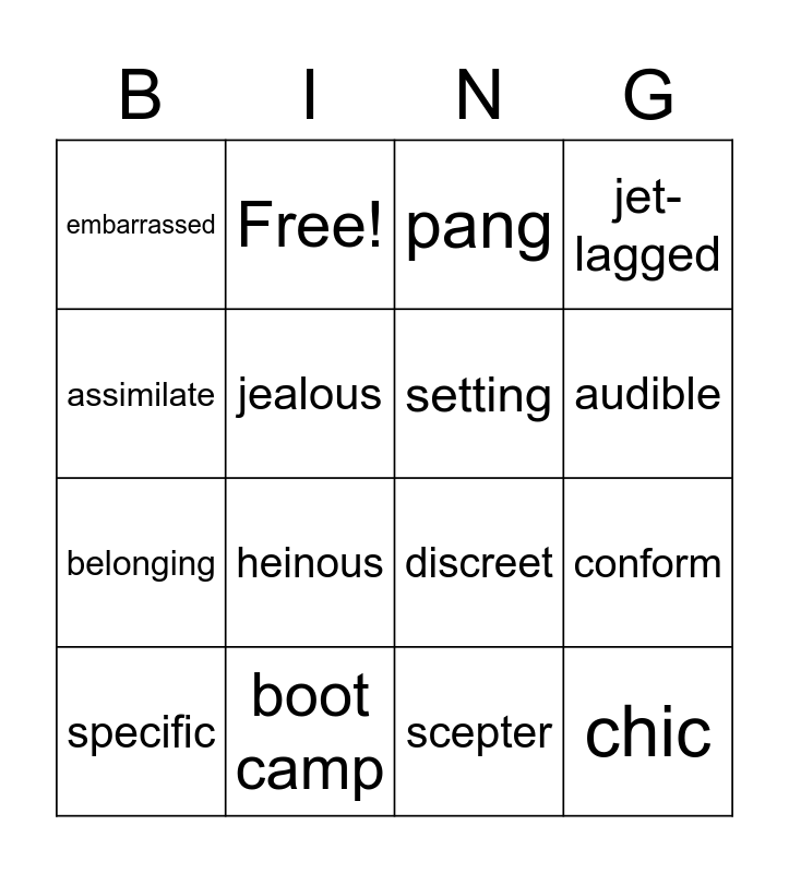 Unit 1: In or Out: Our Struggle to Belong Bingo Card