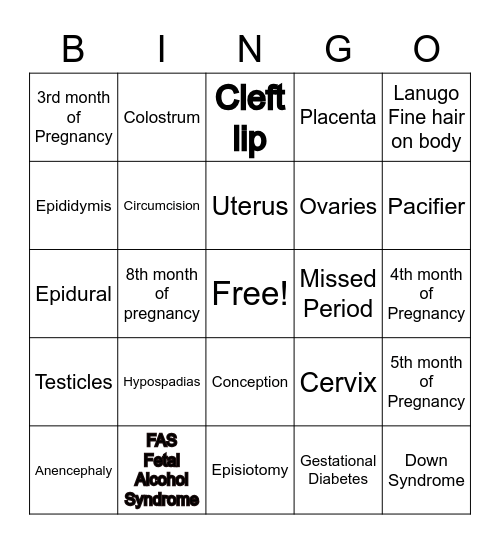 Prenatal Bingo Card
