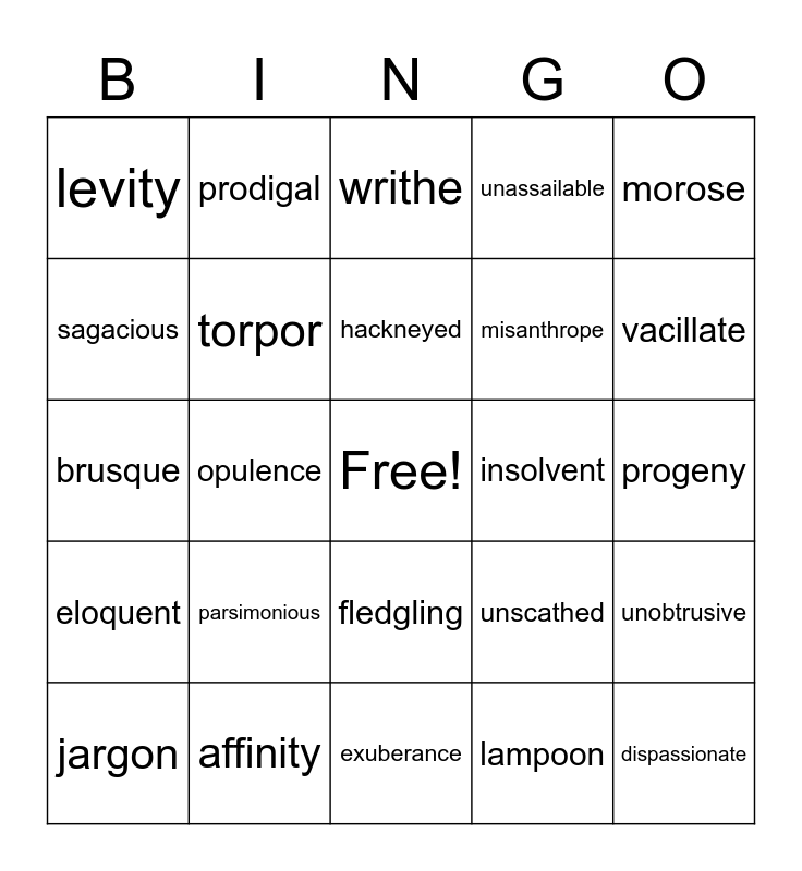 Advanced Word Power: Unit 1 Bingo Card