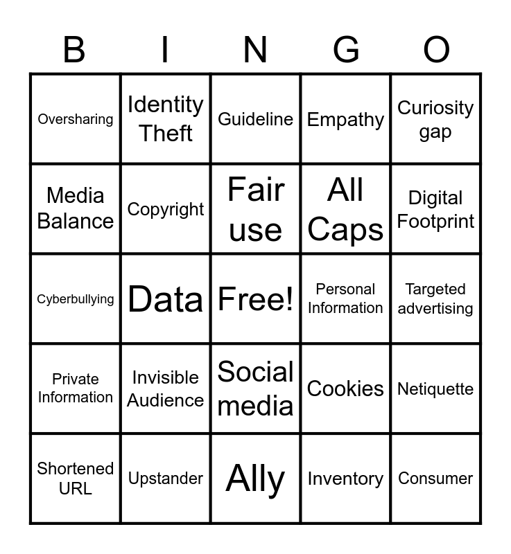 Digital Citizenship Bingo Card
