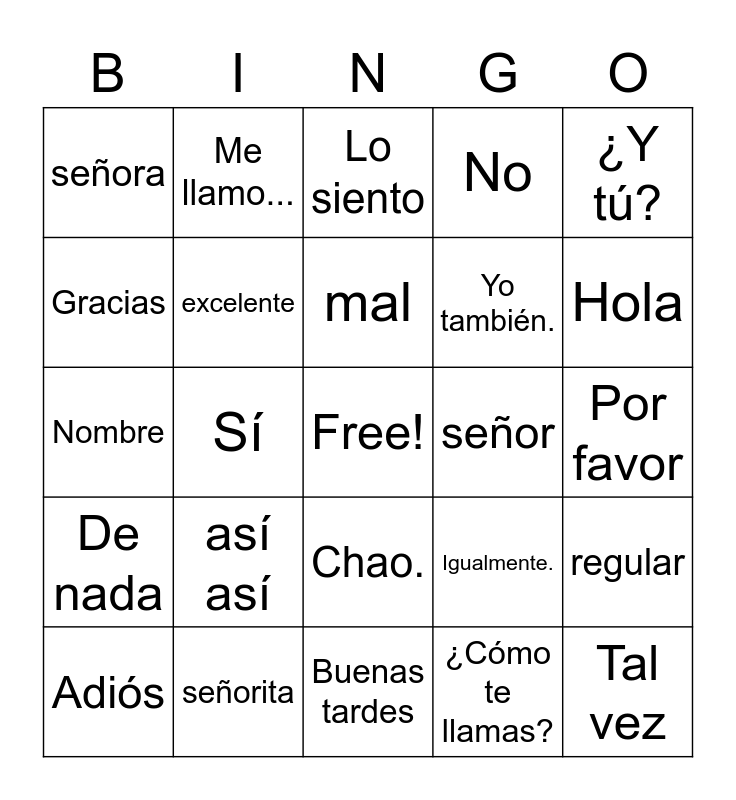 La cortesía y cómo estás Bingo Card