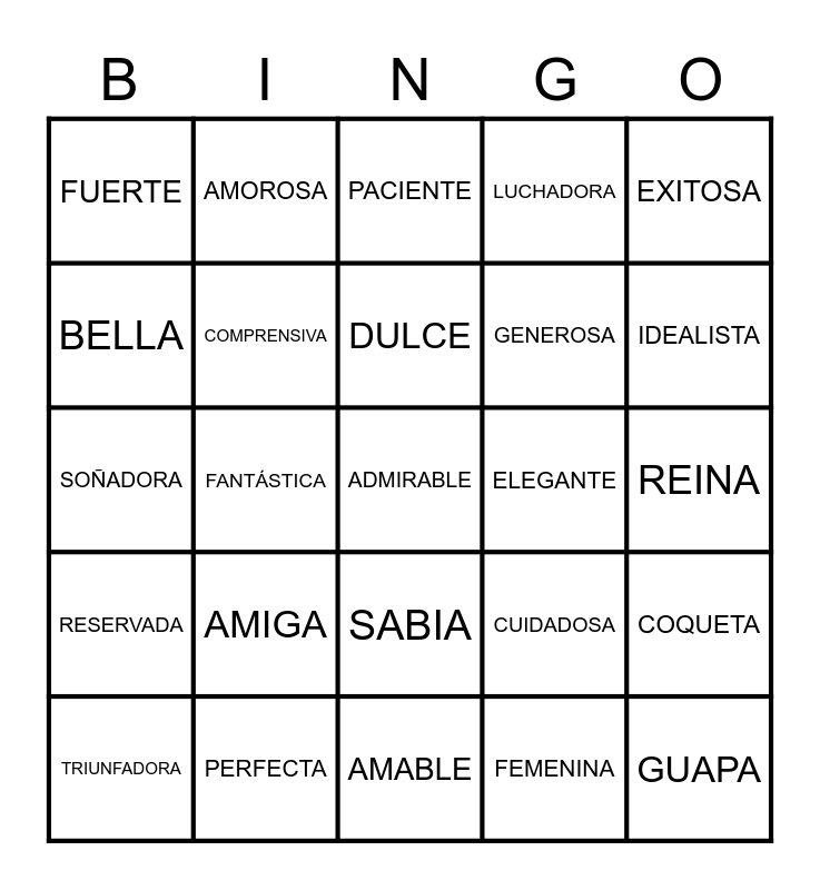 BINGO DE LA MAMÁ Bingo Card