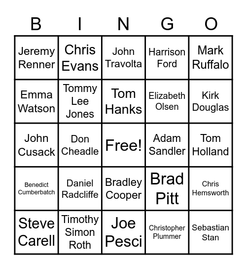 33 FAMOUS ACTORS Bingo Card 33 FAMOUS ACTORS Bingo Card