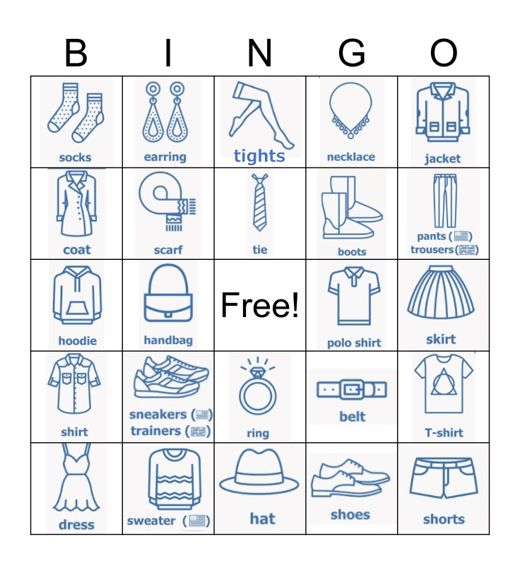 Clothing Bingo Card