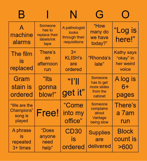 Histology Bingo Card