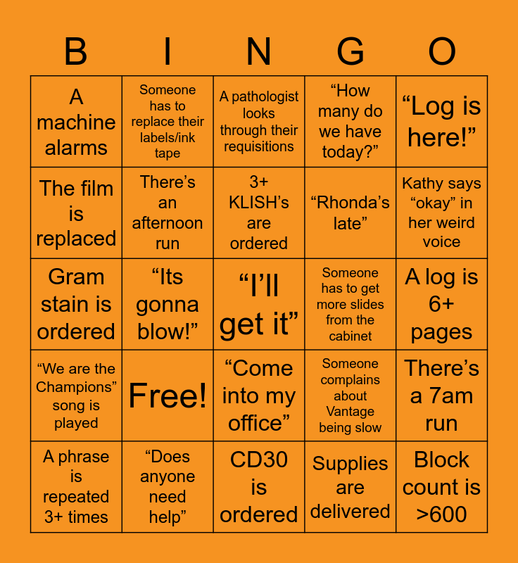 Histology Bingo Card