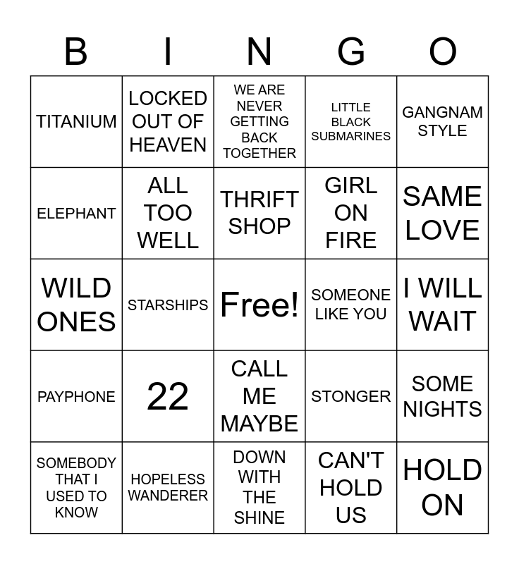2012 Music Bingo - The Year of Layla Bingo Card