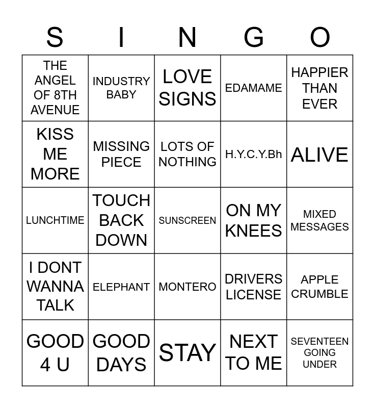 773 TRIPLE J HOTTEST 100 2021 Bingo Card