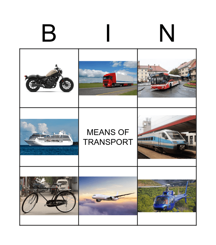 Means of transport Bingo Card