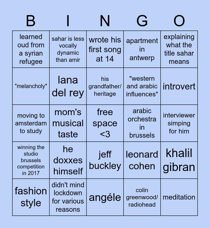 tamino interview bingo Card