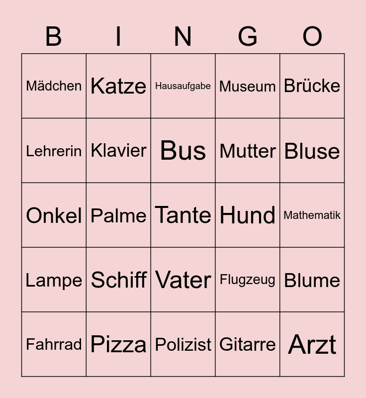 Deutsch 9.b Bingo Card