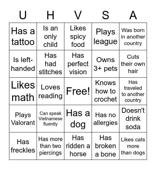 Speed-Dating Social BINGO Card