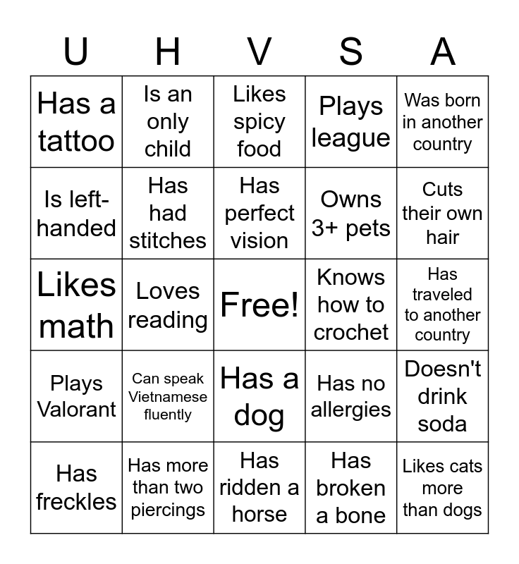 Speed-Dating Social BINGO Card