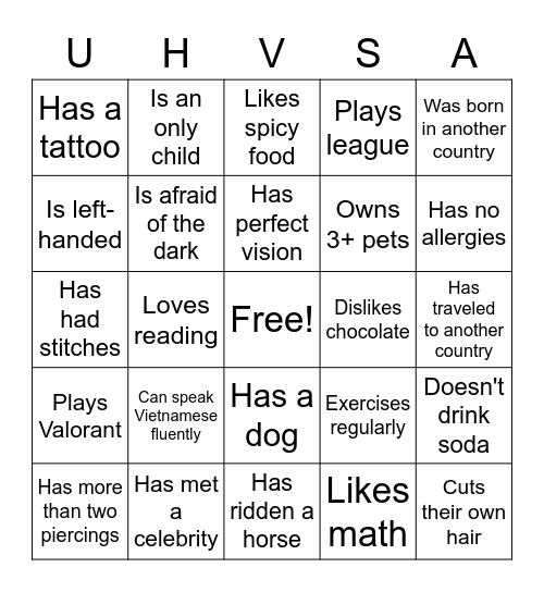 Speed-Dating BINGO Card