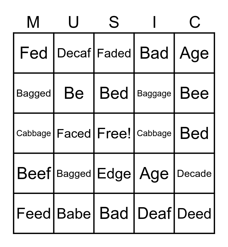Note Name Bingo Card