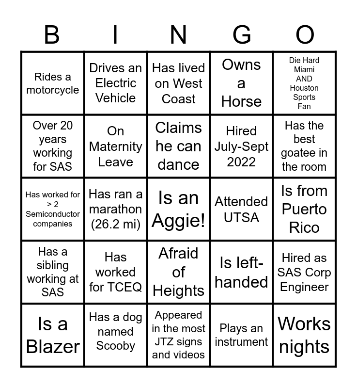 EHS Meet and Greet Bingo Card