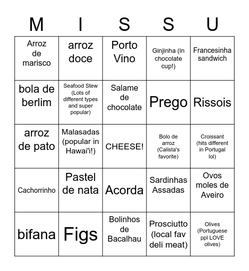 Portugal Bingo Card
